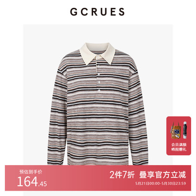 GCRUES复古撞色条纹polo衫女秋