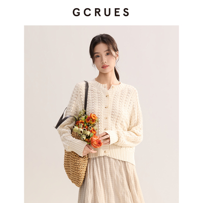 GCRUES镂空圆领针织开衫女文艺