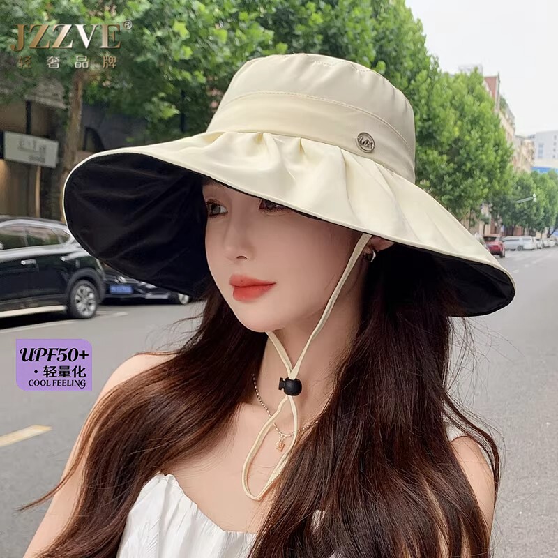黑胶遮阳防紫外线渔夫帽女2026新款UPF50+出游度假大檐防晒太阳帽