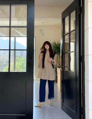 春季新款韩国33家handwash时尚百搭蓝色牛仔裤直筒宽松女裤