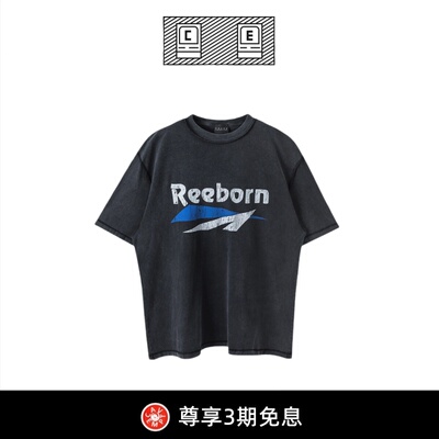 【BD CAVEMPT】裂纹弹幕标语复古水洗做旧短袖休闲宽松情侣T恤