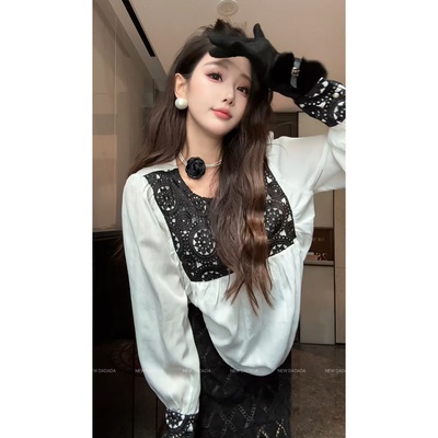 利达 NEW DADADA【月光黑蕾丝】时尚休闲修身蕾丝打底衫CUZ4460