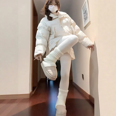 燕麦白螺纹打底裤女秋冬季2025新款加绒外穿高腰显瘦连脚紧身裤袜