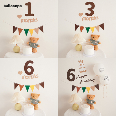 ins简约每月龄宝宝英文months百天满月周岁生日布置用品拍照道具