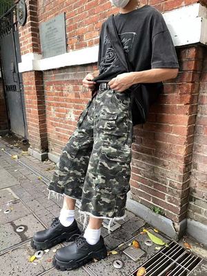 Baseplate 复古廓形水洗做旧休闲夏季流苏迷彩cargo宽松七分裤