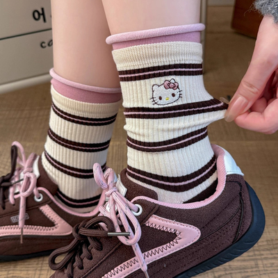 谁懂~一眼就爱上的小猫条纹袜子