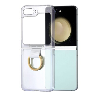 适用三星zflip6/5官方同款透明PC指环壳折叠GalaxyZFlip6保护外壳