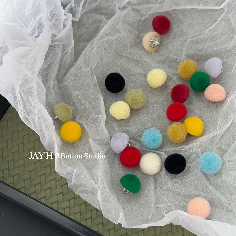 Jay'H 半圆植绒树脂纽扣新中式马甲衬衣毛衣针织衫旗袍门襟小扣子