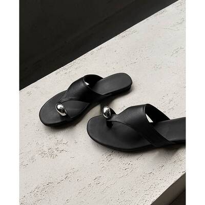 FairyWink 南港假日～！复古圆头人字拖露趾平底度假凉拖鞋女夏季