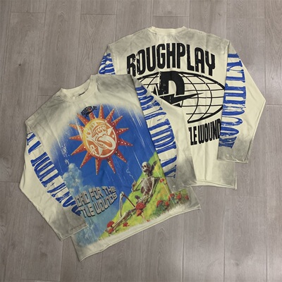 RoughPlay SunShower Long Sleeve洛杉矶潮牌白墨直喷烫钻长袖T恤