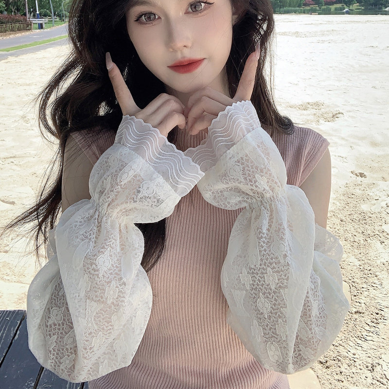 冰袖宽松蕾丝防晒袖套冰丝女款夏季薄款遮阳网红户外手袖开车手套