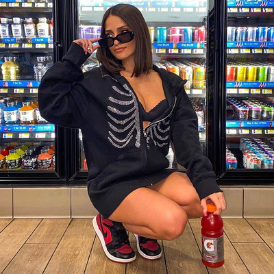 women's Personalized zipper hooded loose hoodie 拉链连帽卫衣