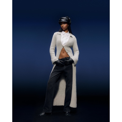 荷兰轻奢DP磨毛收腰长款针织开衫