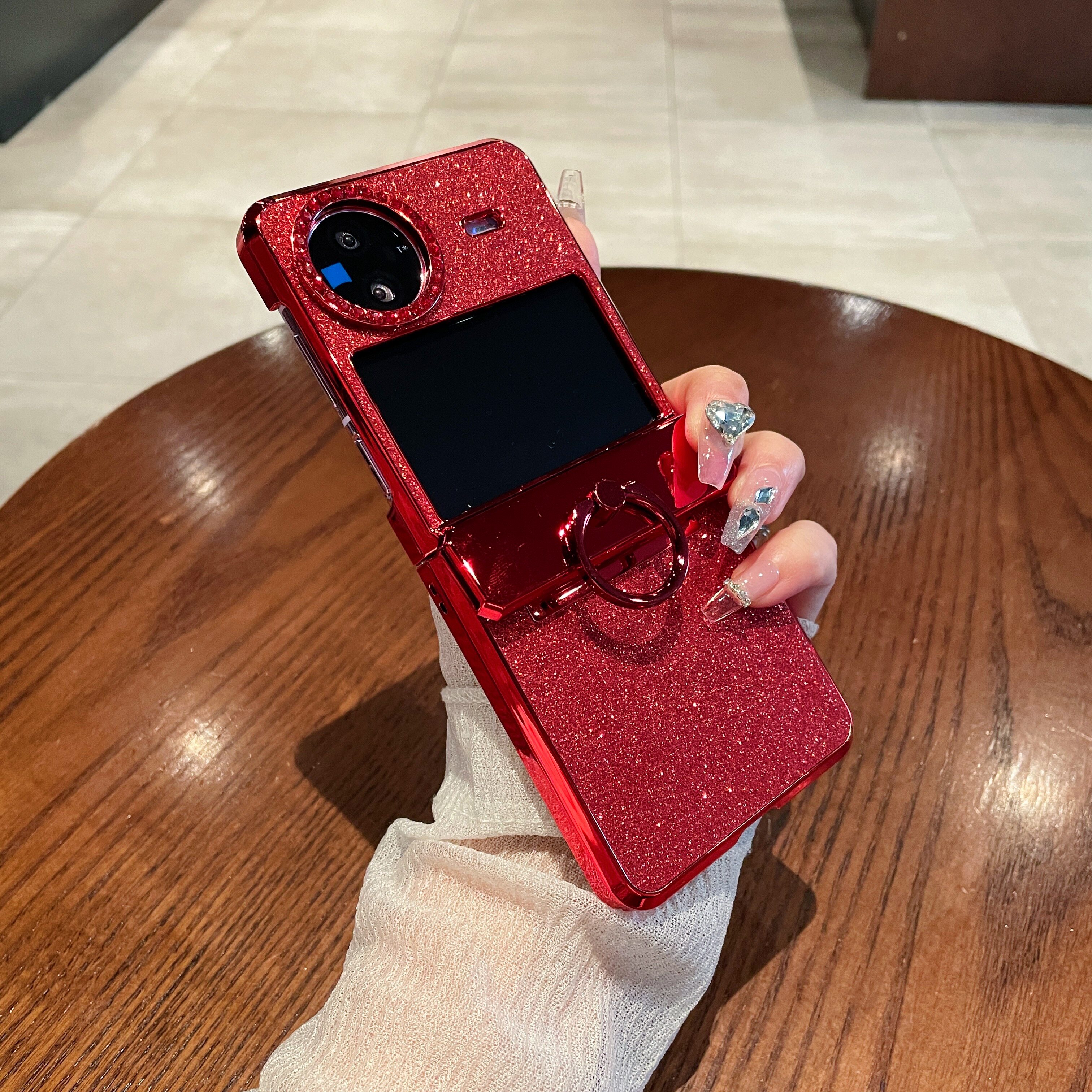 vivo X Flip手机壳vivo XFlip折叠屏vivoXFlip前后全包镜头壳膜一体保护套带电容笔男女红色满天星
