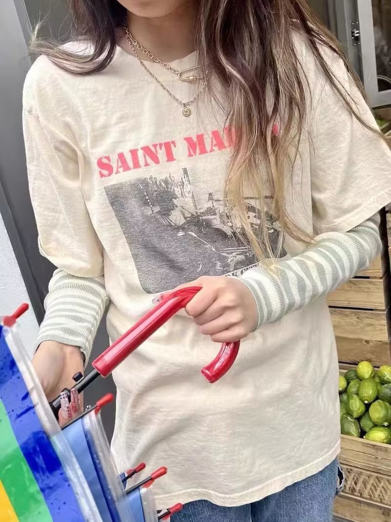 BrandyBM官网夏季宽松版纯棉短袖T恤圆领百搭Saint Marks印花上衣
