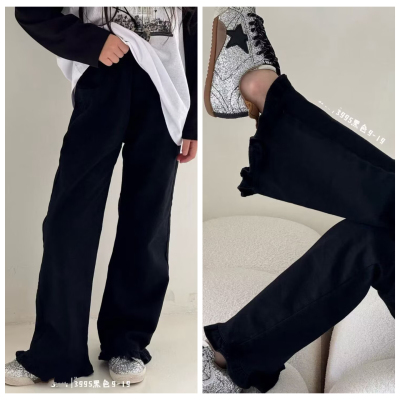 3995爱家微喇牛仔裤童装春款女童荷叶边休闲裤长裤中大童