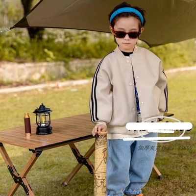 85600木家夹棉呢子棒球衣服童装秋冬款男女童保暖外套中大童