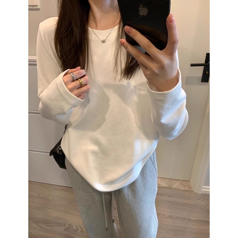美式叠穿搭德绒长袖T恤女春秋内搭冬纯棉打底衫宽松基础款上衣潮