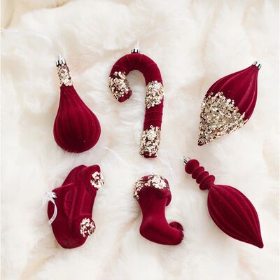 Nordic Christmas Decorations Flocked Burgundy Hanging Orname