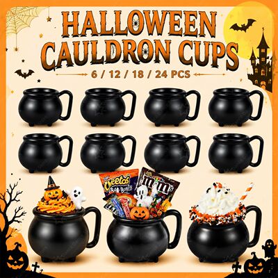 6-24PCS Halloween Cauldron Mugs Plastic Witches Cauldron Can