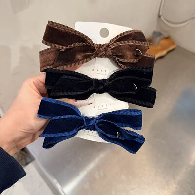 12.23韩国东大门baket发饰纯色丝绒金标蝴蝶结弹簧夹