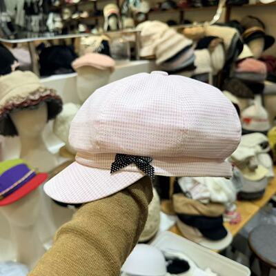 3.11东大门韩国YOLO新款格纹清新蝴蝶结八角帽