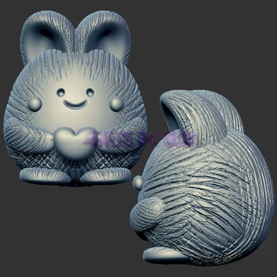 拉丝兔子爱心小兔萌宠三维立体图圆雕图stl文件雕刻机3d模型958