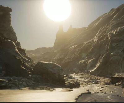 UE5.2荒漠峡谷悬崖干枯河床泥浆侵袭环境Mud Eroded Environment