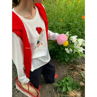 早春可爱卡通鸭子印花长袖T恤