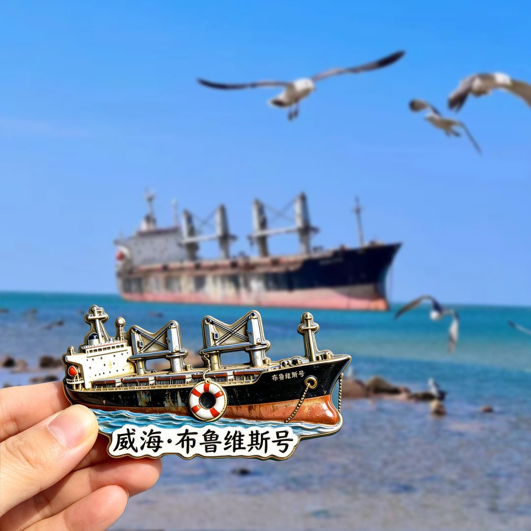 威海布鲁维斯号船形树脂立体浮雕磁吸冰箱贴旅游纪念文创礼品