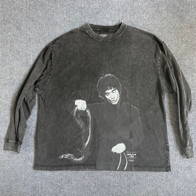 Artificial Taichi人工太极 李小龙擒蛇 印花水洗做旧宽松长袖T恤