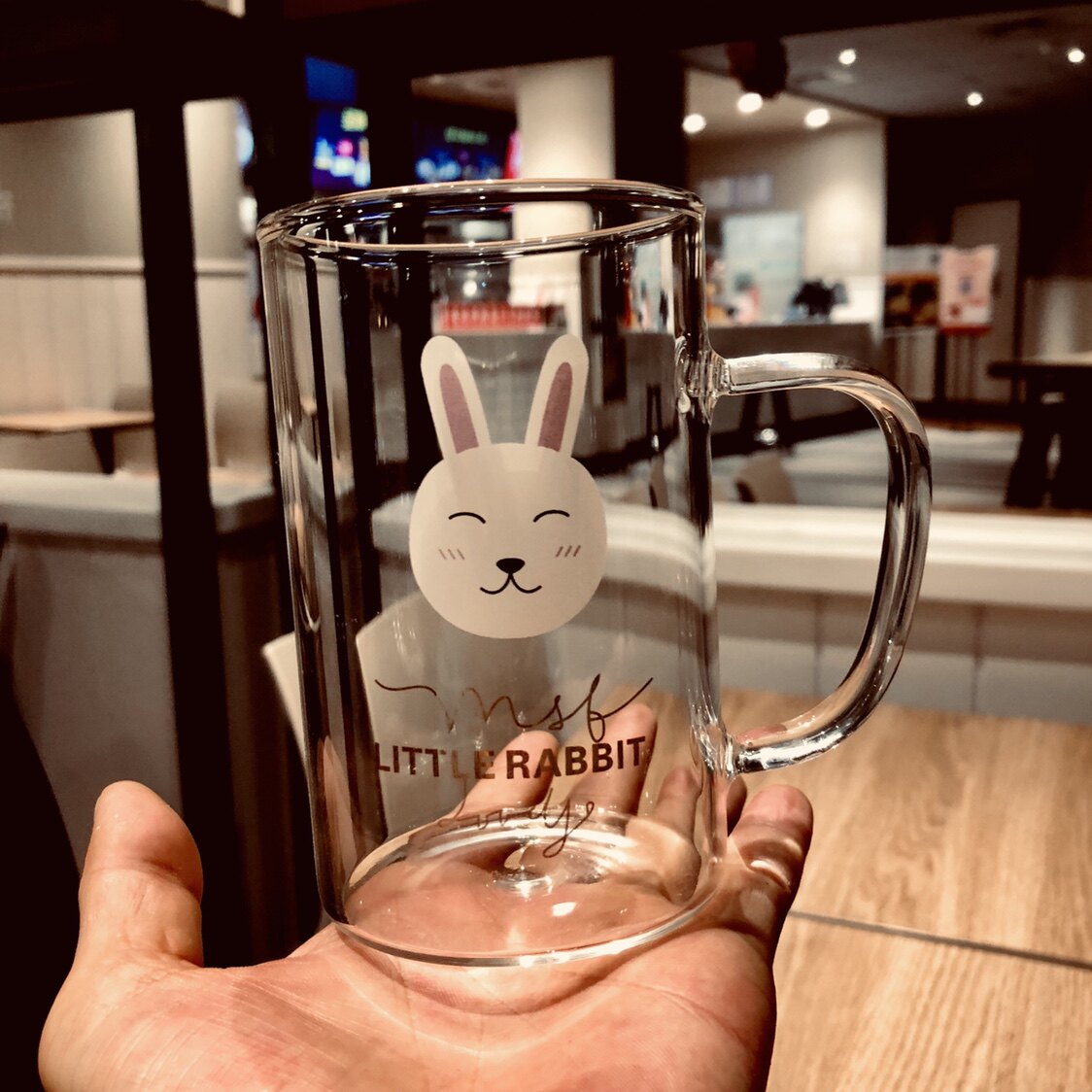 创意萌兔玻璃马克杯耐热办公玻璃杯子卡通学生杯咖啡牛奶花茶杯夏