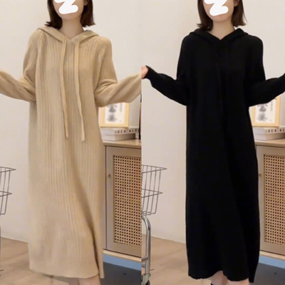 胖MM秋冬宽松慵懒风连帽毛衣裙女