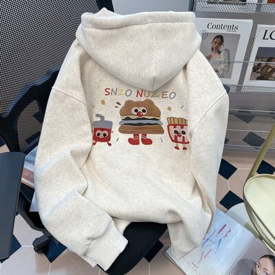 官方英国DHWA超火减龄洋气卡通卫衣拉链开衫女初中生春秋休闲百搭