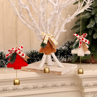 圣诞节装饰品小铃铛挂件蝴蝶结毛毡圣诞树车门挂吊饰风铃氛挂件