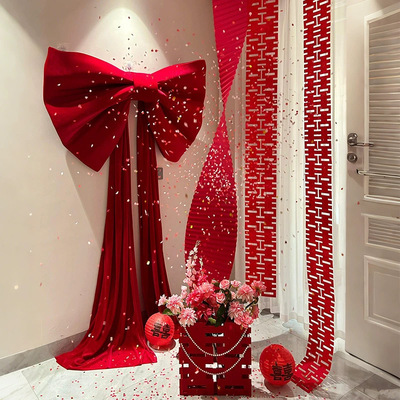 超大红丝绒蝴蝶结装饰婚礼浪漫布置拍照打卡背景墙结婚路引红蝴蝶