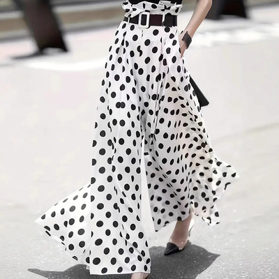 Wave point high waisted loose pants 女士波点高腰宽松腰带长裤