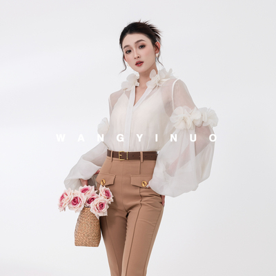 MD依诺【少女心事】2026春季时尚气质显瘦休闲设计感透视衬衫上衣