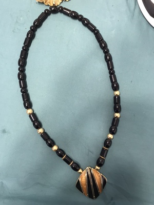 翠法丽trifari 长款黑色赛璐璐材质项链