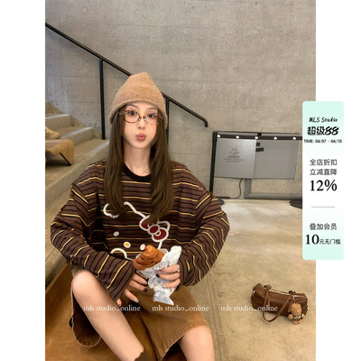 MLS复古辣妹凯蒂猫条纹T恤女