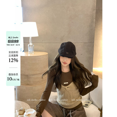 MLS 叠穿缪斯 肌理感 2026春季新款上衣女叠穿吊带打底衫两件套