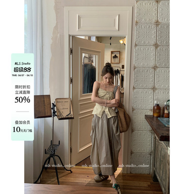 MLS 拿捏松弛感 褶皱慵懒山本半身裙女夏季设计感小众不规则伞裙