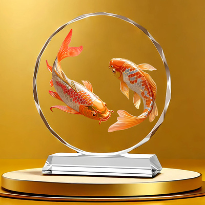锦鲤水晶摆件招财书房客厅鸿运当头摆台好运幸运办公室店铺装饰品