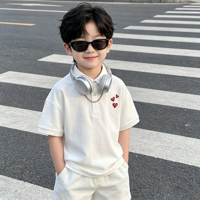 度度猫2026夏季新款刺绣短袖POLO衫儿童潮牌时尚宽松有领t恤26124