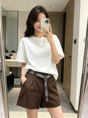 YNFE 18105# 咖色上腰短裤