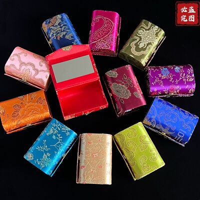 北京特色锦缎刺绣口红盒2只装中式化妆品盒唇膏盒北京旅游纪念品