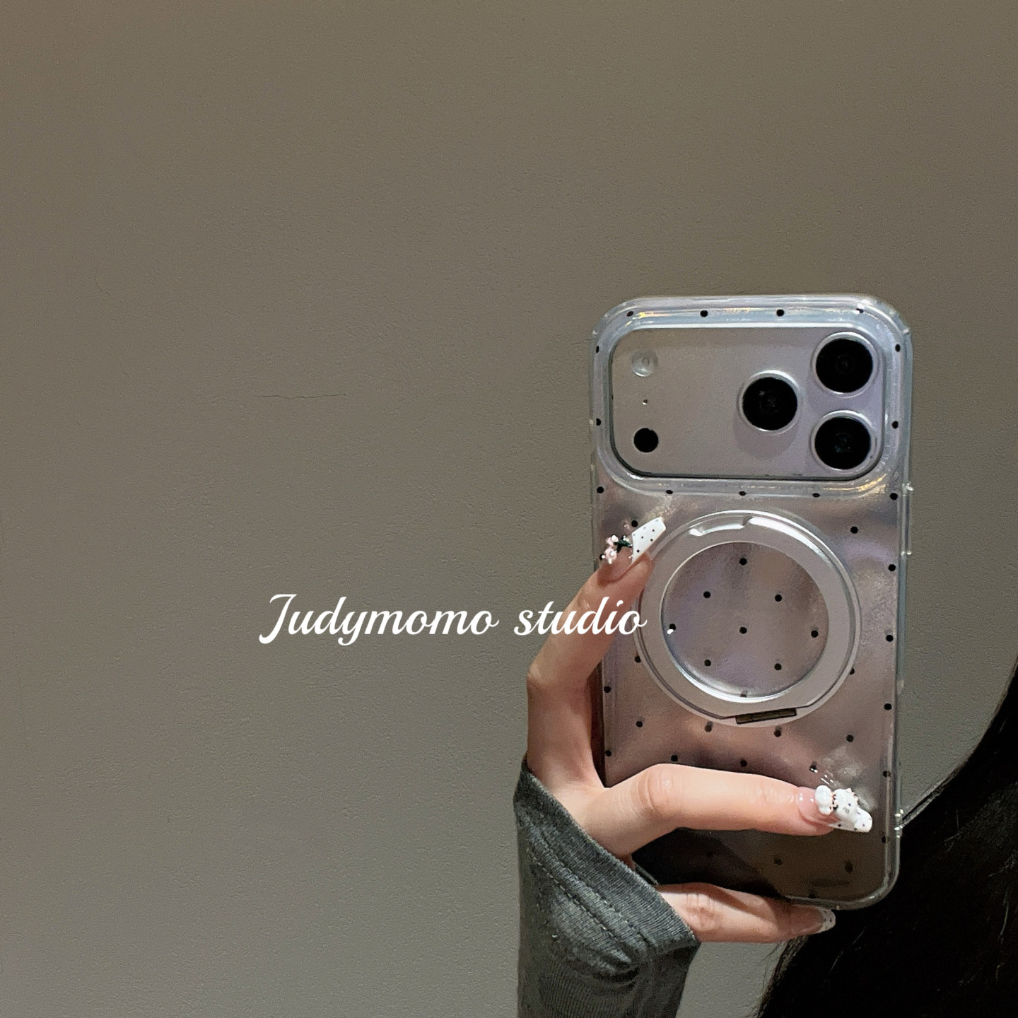 ins风简约渐变黑灰闪粉360旋转支架适用17promax苹果iPhone16手机壳17pro新款15少女小众防摔套