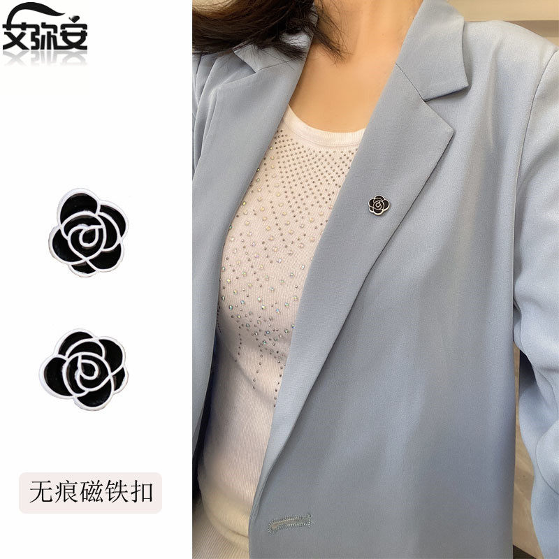 防走光胸针扣衬衫领口磁吸扣无痕磁铁扣百搭黑色小花装饰领花配饰