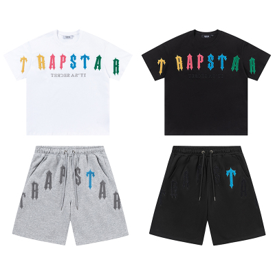 美潮Trapstar新款刺绣宝剑字母短袖T恤夏季运动休闲男女短裤套装