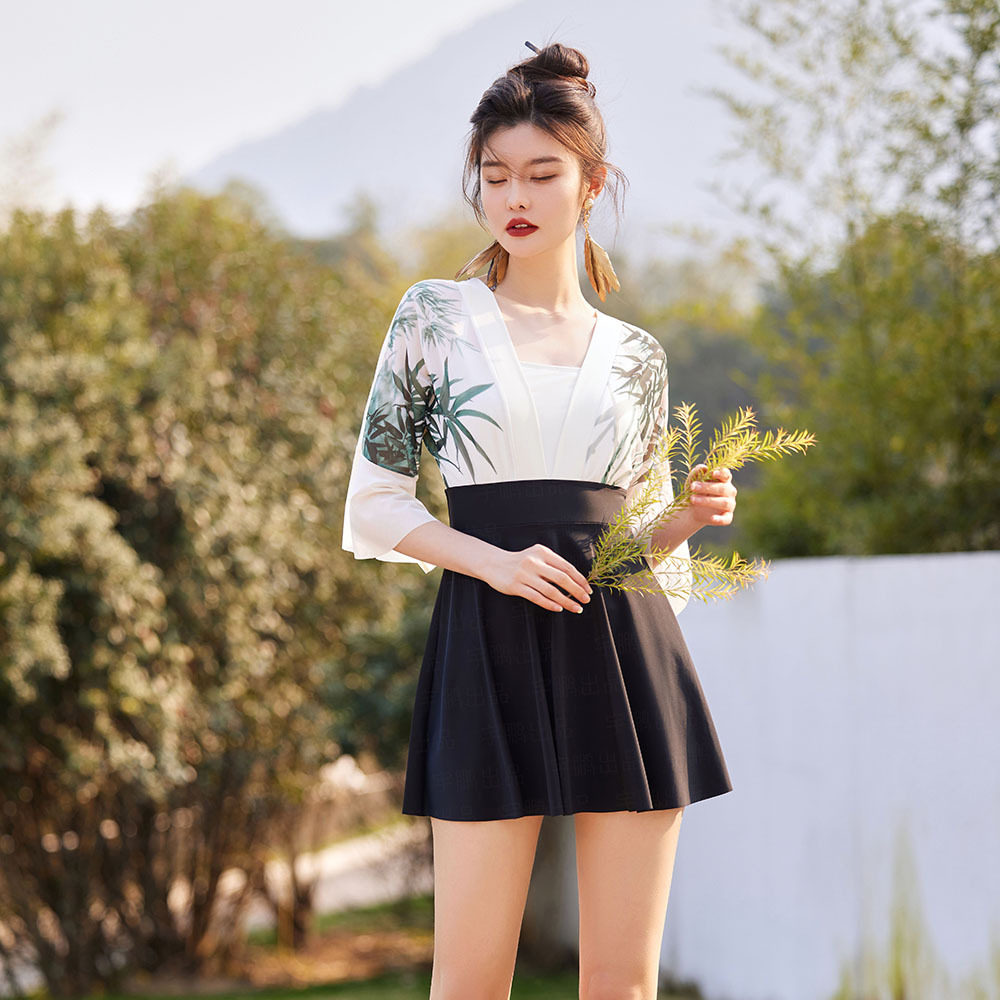 开心缘新款连体泳衣女夏季休闲显瘦新中式国风裙式泳装温泉度假风